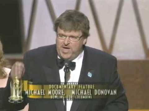 Michael Moore winning an Oscar