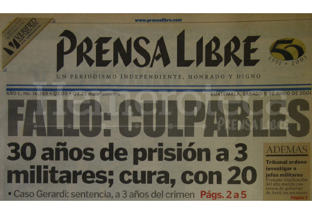 Caso Gerardi: Culpables 3 militares y un cura – Prensa Libre