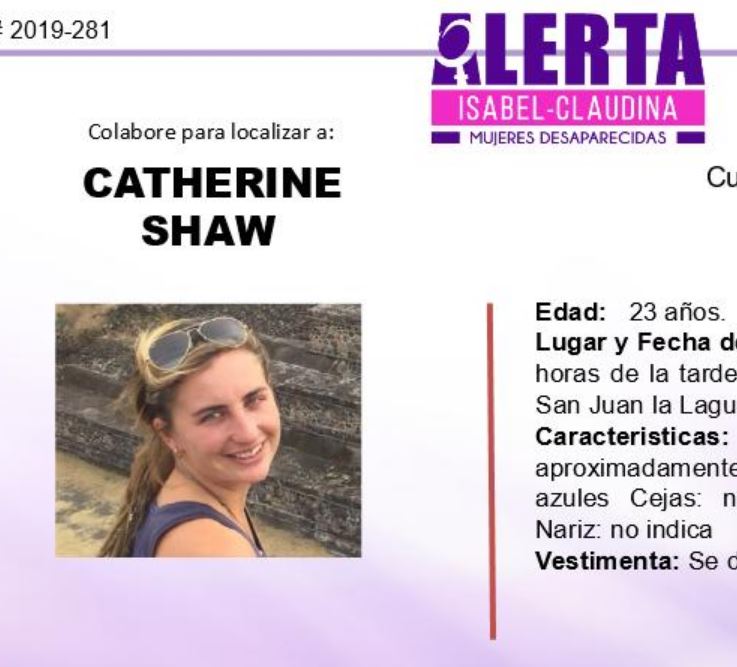 Catherine Shaw, la joven extranjera desaparecida en San Juan La Laguna