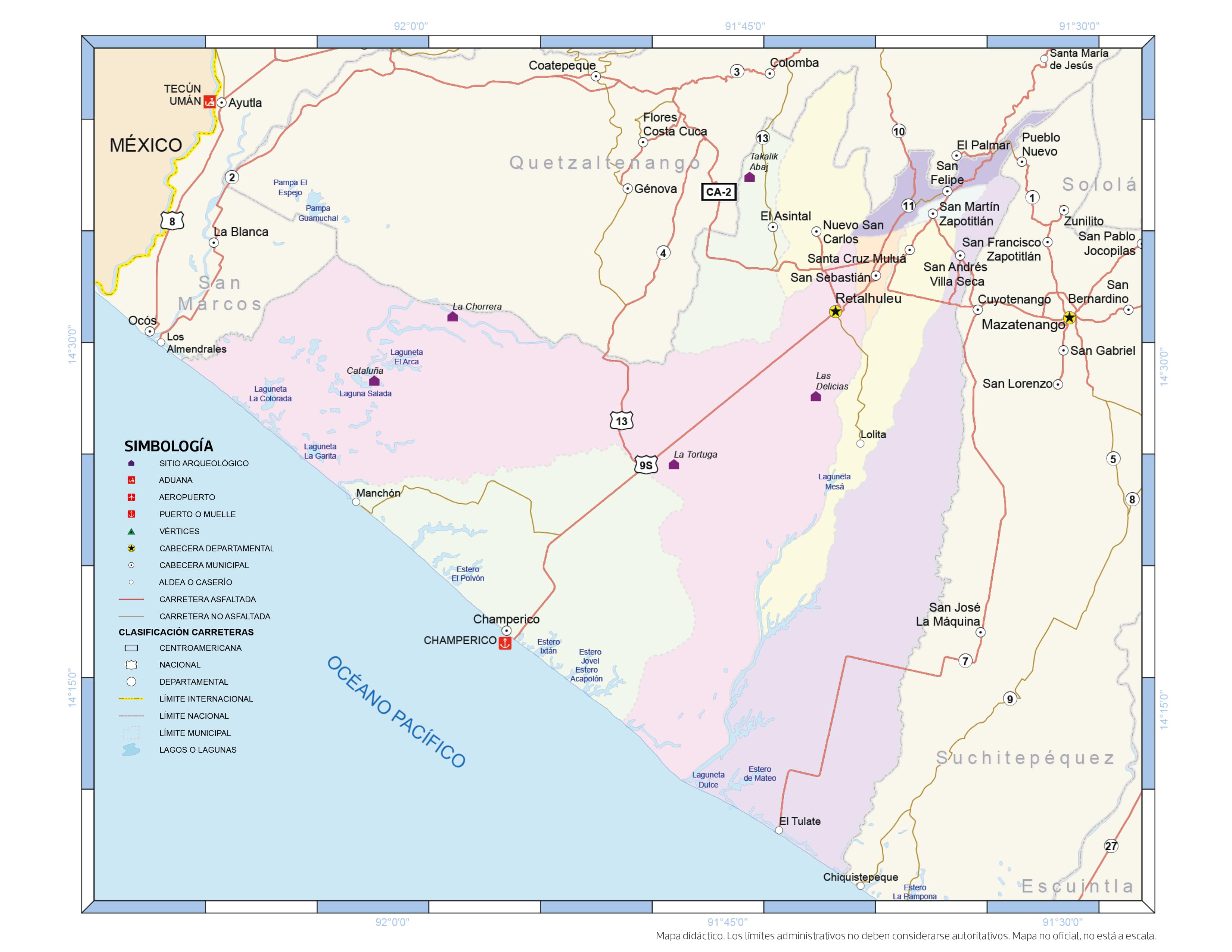 Mapa de Guatemala y sus departamentos por regiones