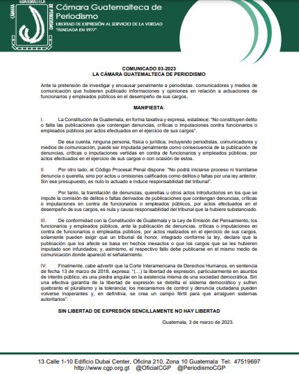 Cámara Guatemalteca de Periodismo se pronuncia por la decisión de un ... Cámara Guatemalteca de Periodismo se pronuncia por la decisión de un ...