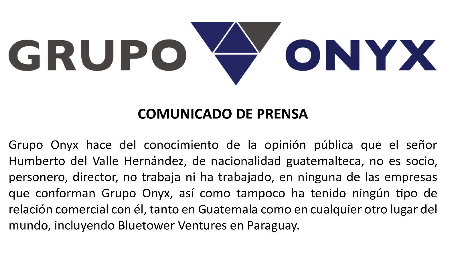 Comunicado Grupo Onyx