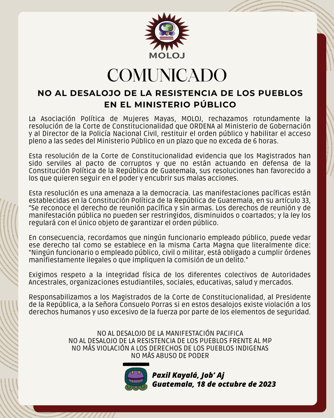 Moloj se pronuncia en contra de resolución de la CC