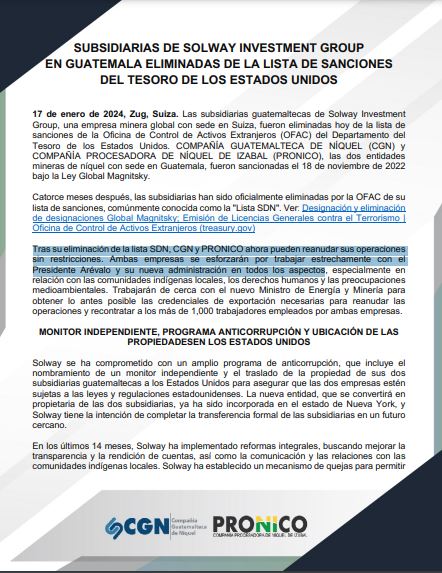 CGN y PRONICO son eliminadas de la lista de sanciones de la OFAC