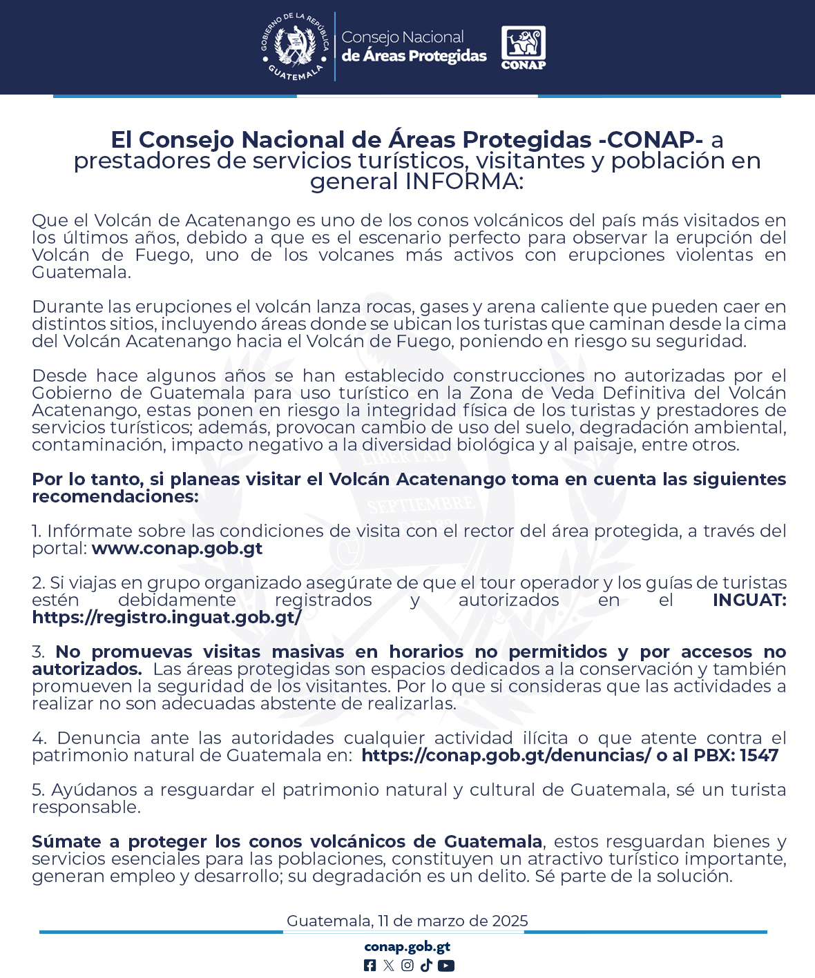 Conap emite recomendaciones para escalar el volcán Acatenango